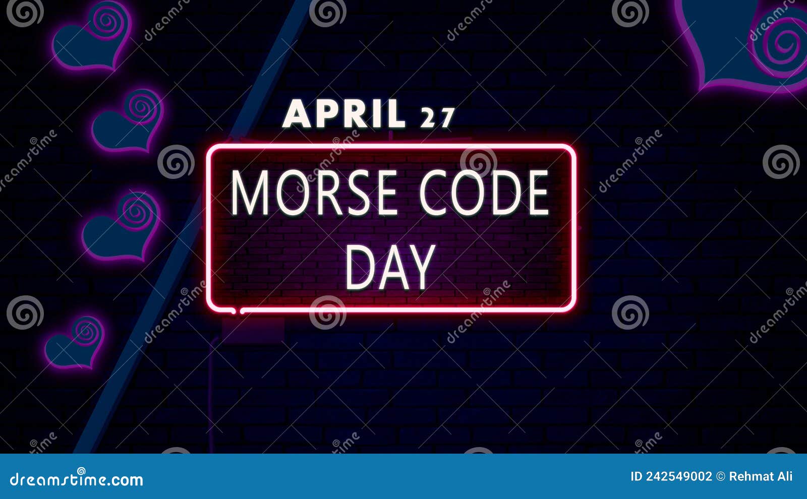 27 April, Morse Code Day, Neon Text Effect on Bricks Background Stock ...