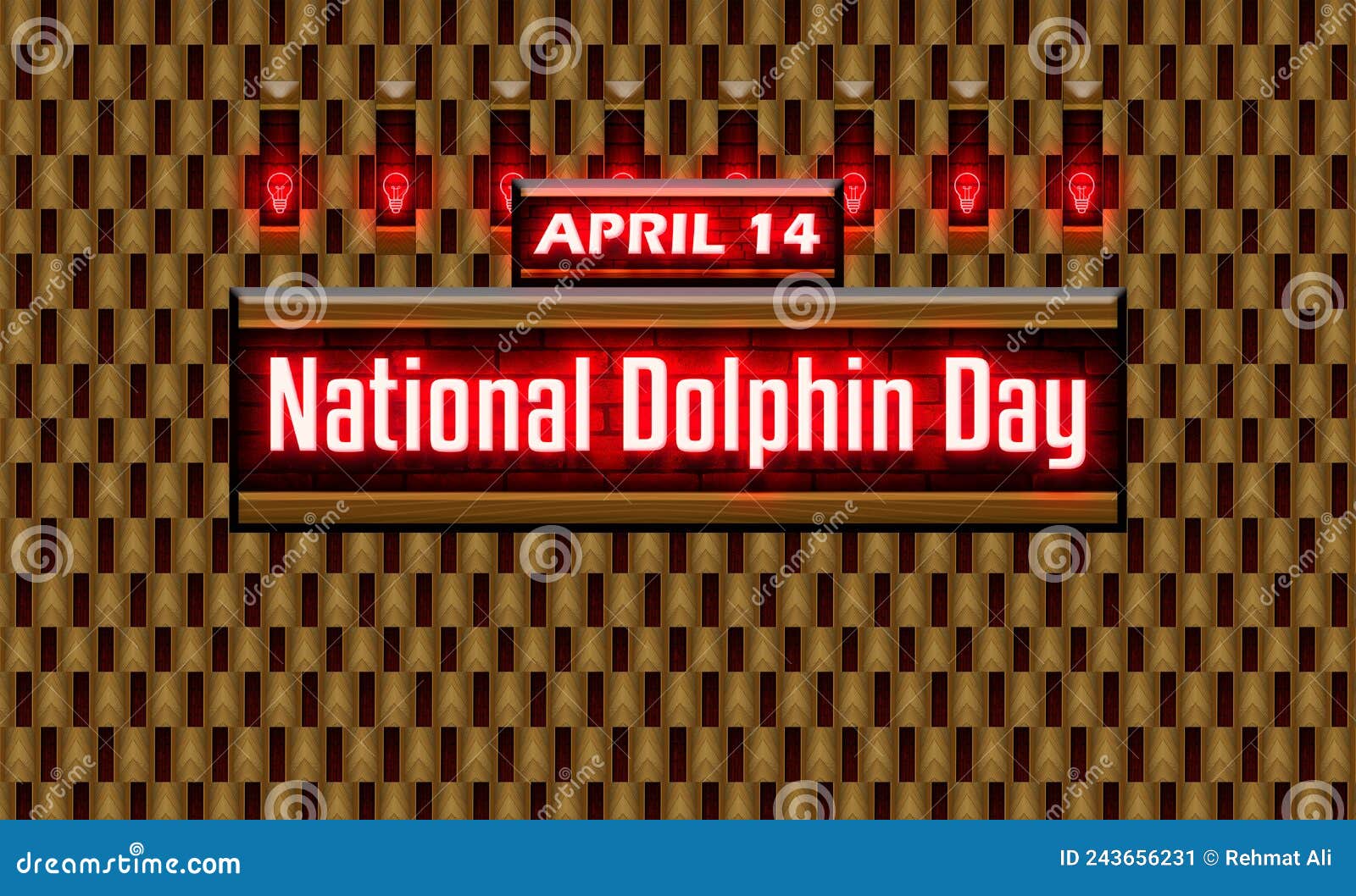 14 April, National Dolphin Day, Neon Text Effect on Bricks Background ...