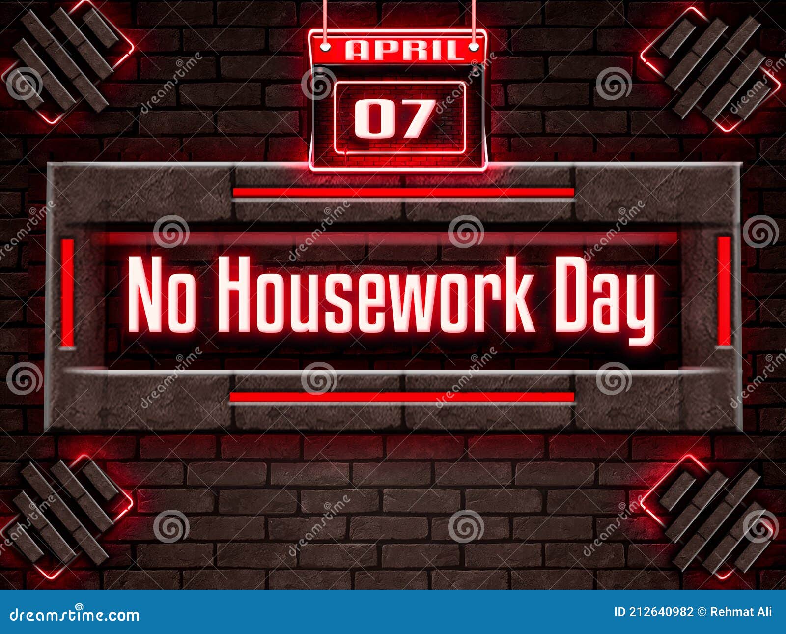 07 April, No Housework Day, Neon Text Effect on Bricks Background Stock ...