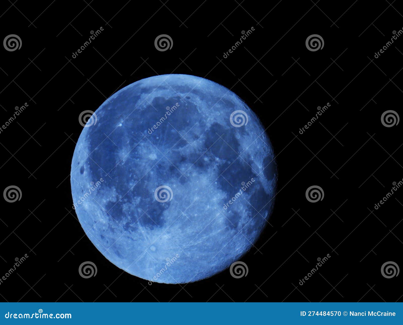 Blue Full Moon Shines in Black Night April Sky Stock Photo - Image of ...
