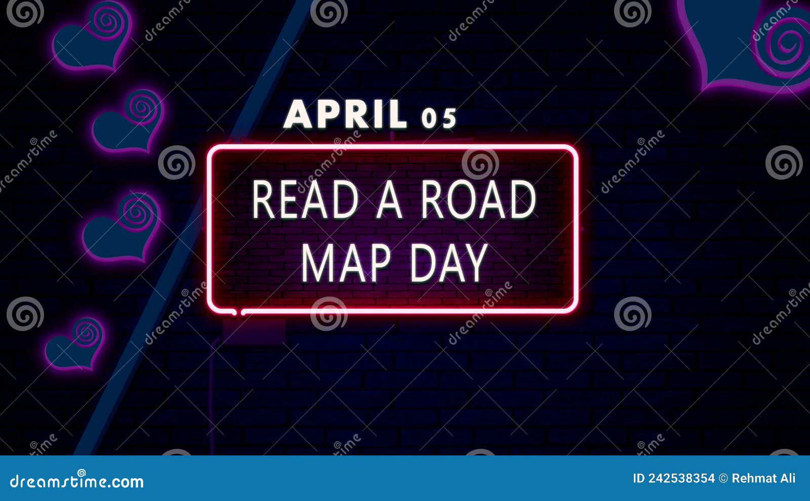 05 April, Read a Road Map Day, Neon Text Effect on Bricks Background ...