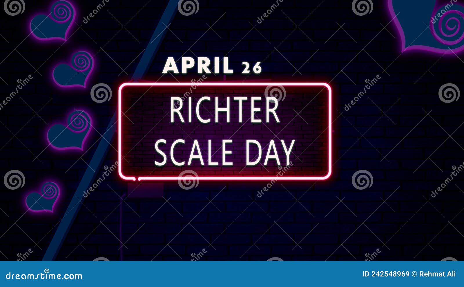 26 April, Richter Scale Day, Neon Text Effect on Bricks Background ...