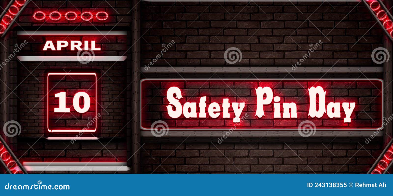 10 April, Safety Pin Day, Neon Text Effect on Bricks Background Stock ...