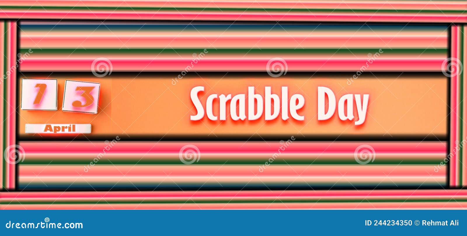 13 April Scrabble Day Neon Text Effect On Background Stock