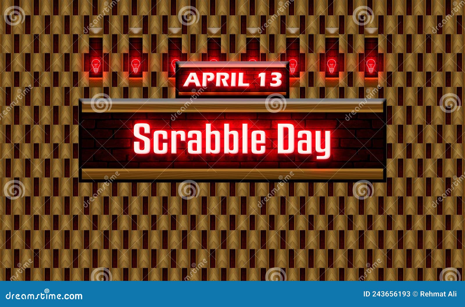 13 April Scrabble Day Neon Text Effect On Bricks Background Editorial