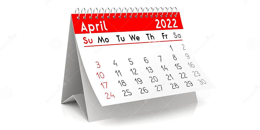 April 2022 - Table Calendar - 3D Illustration Stock Illustration ...