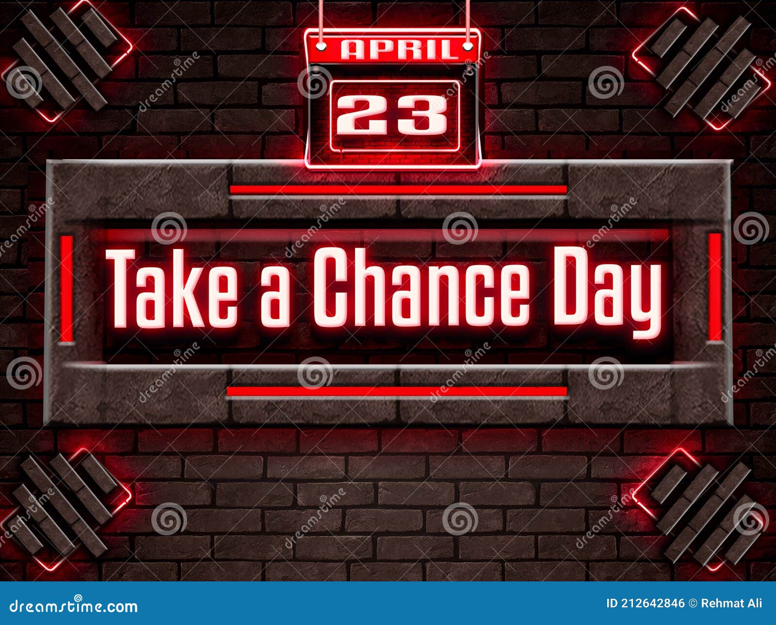 23 April, Take a Chance Day, Neon Text Effect on Bricks Background ...