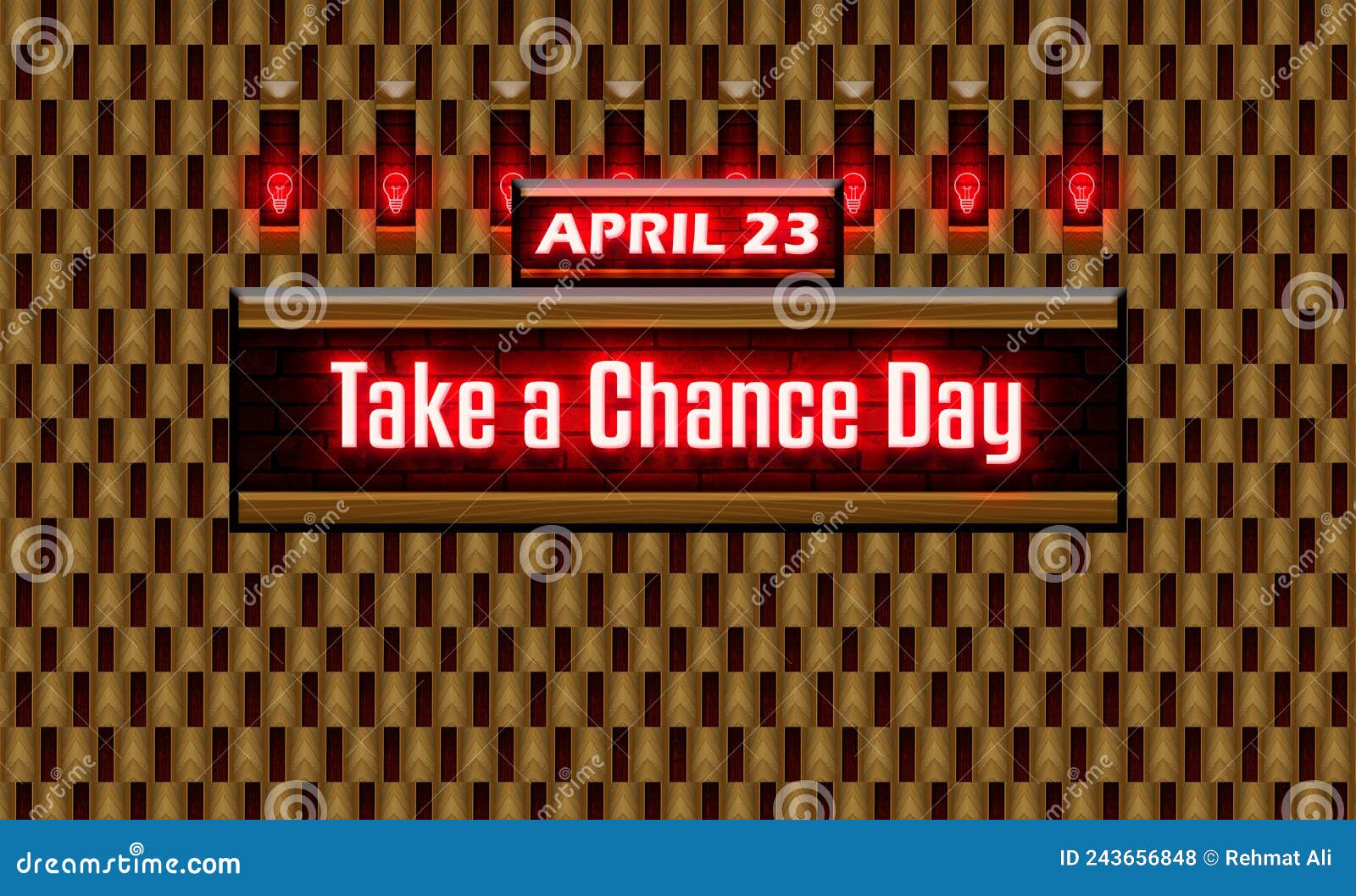 23 April, Take a Chance Day, Neon Text Effect on Bricks Background ...