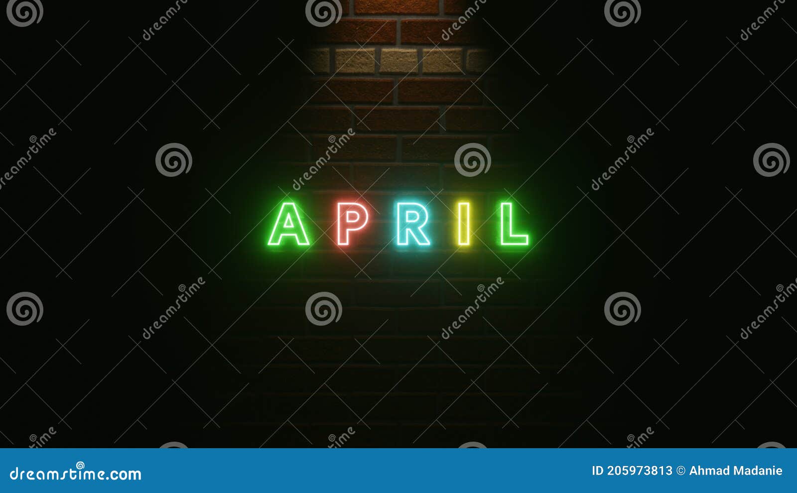 April Text Neon Light Colorful on Brick Wall Texture . 3d Illustration ...