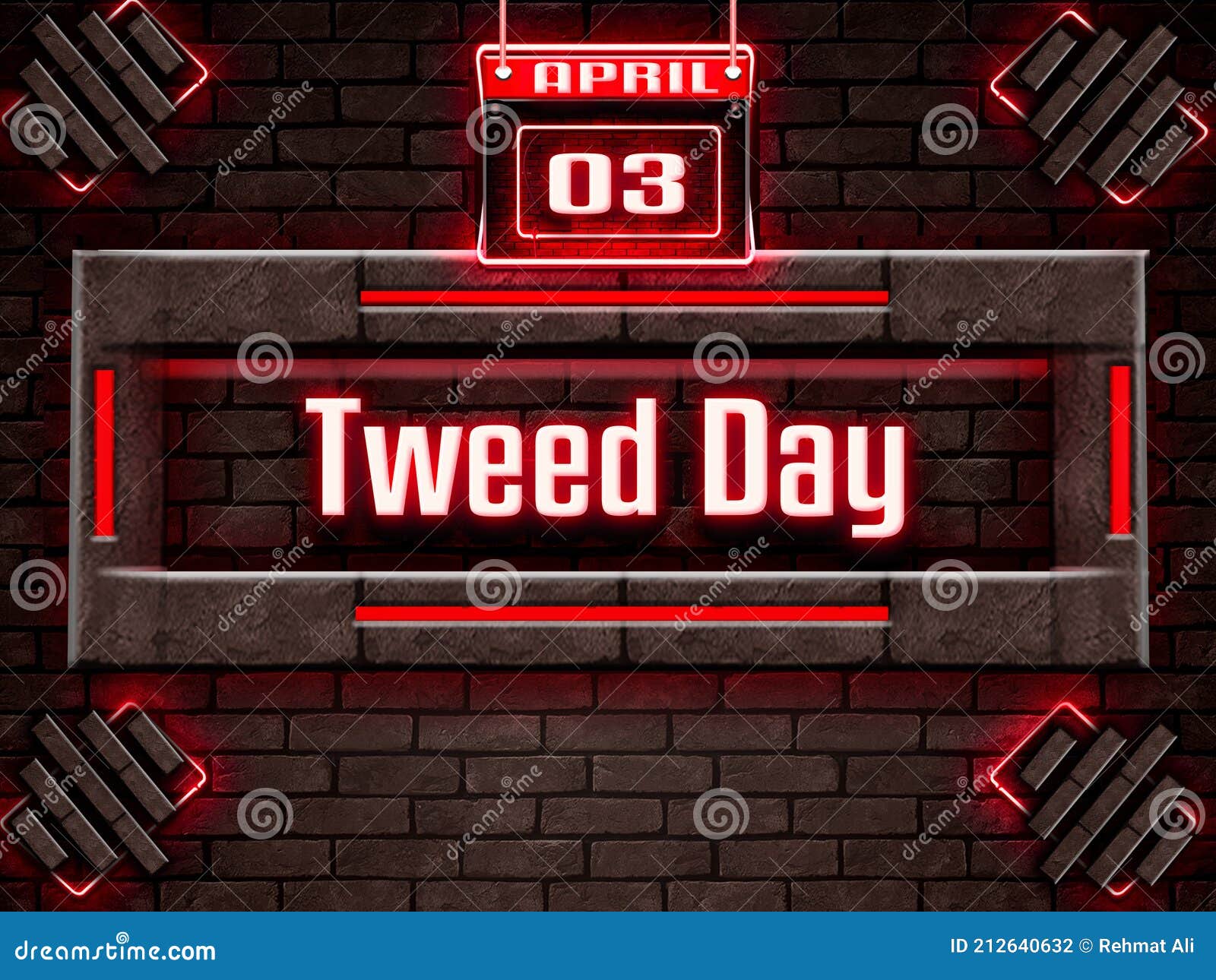 03 April, Tweed Day, Neon Text Effect on Bricks Background Stock Photo ...