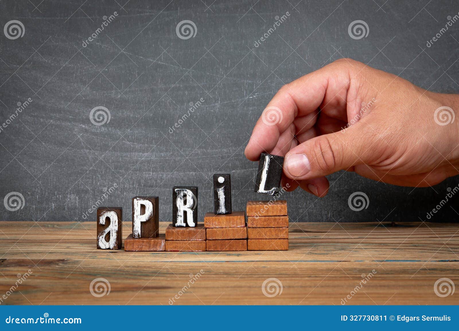 APRIL. Wooden Letters, Alphabet Blocks on Steps Stock Image - Image of ...