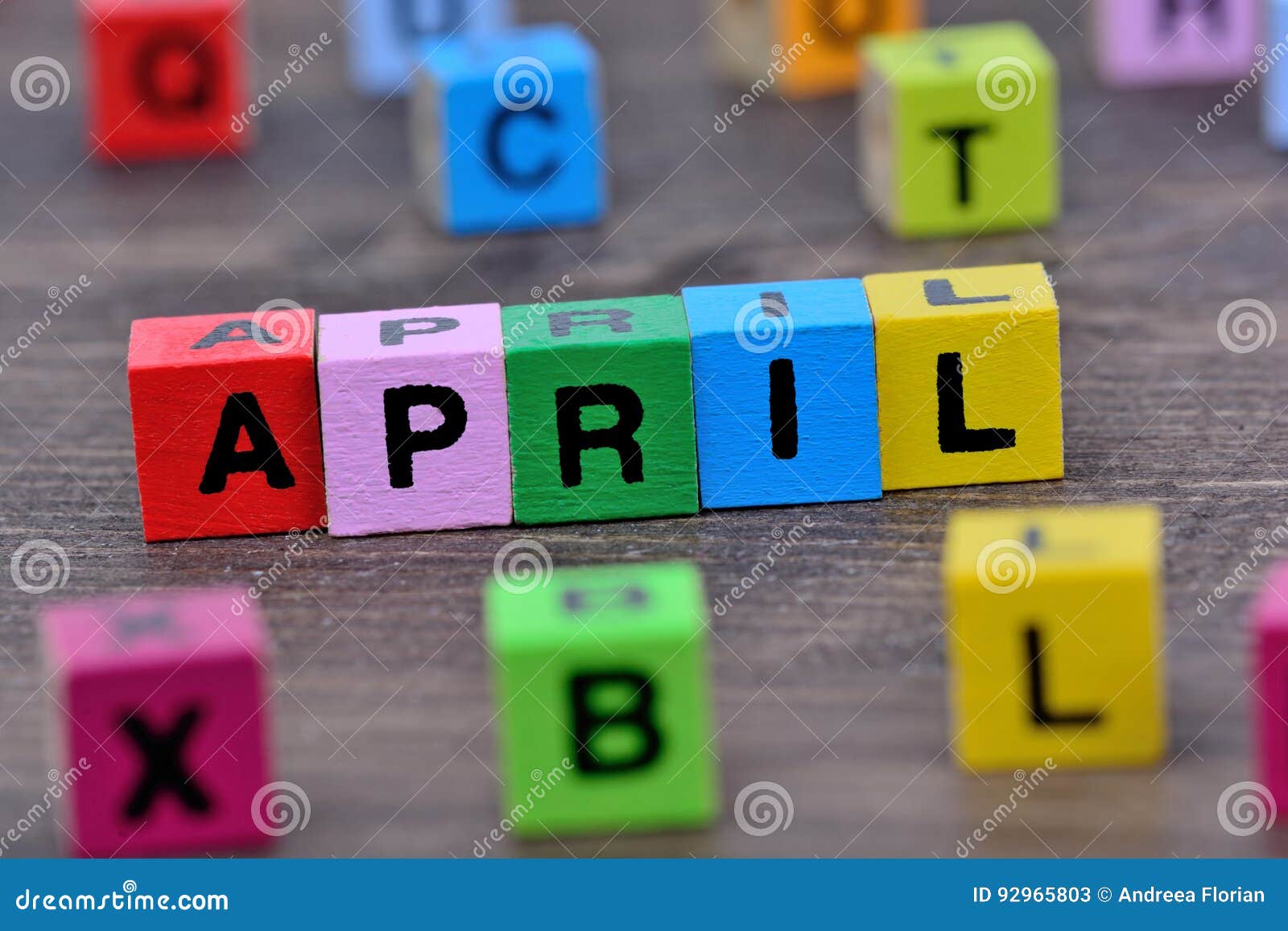 April word on table stock image. Image of school, wooden - 92965803