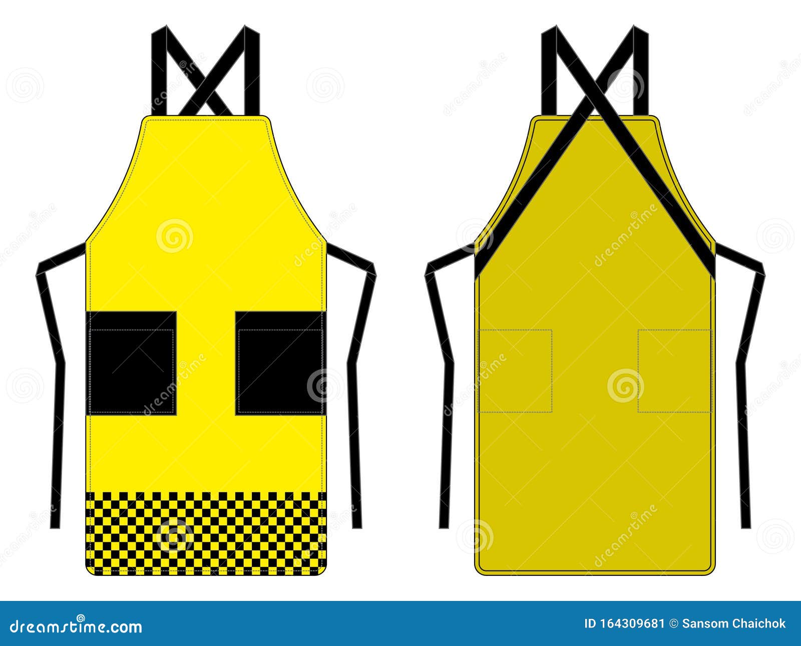Yellow-Black Apron with Black Checkered Graphic Line Printing Design ...