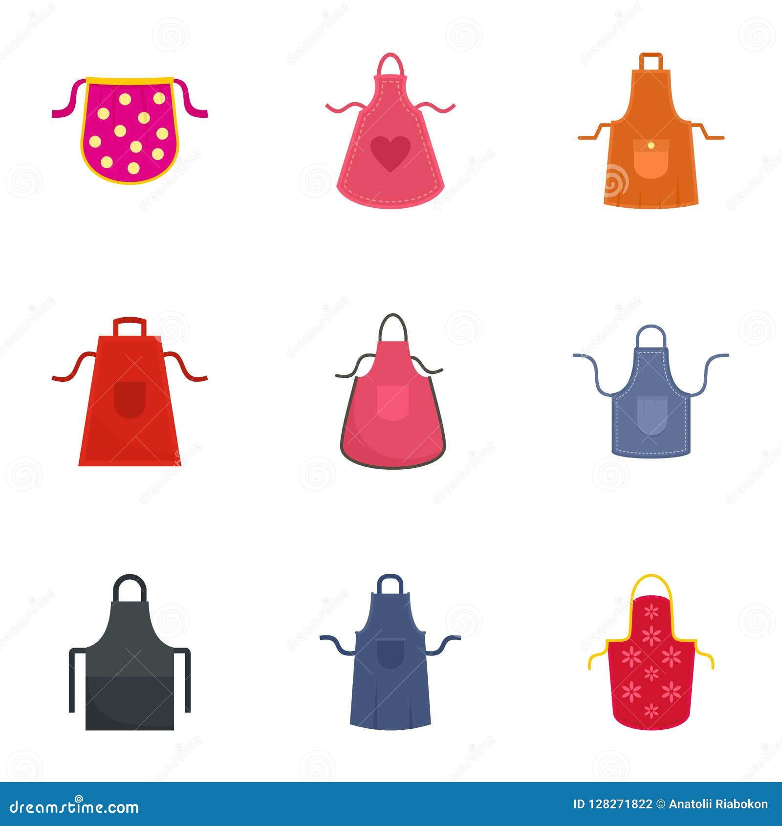 Apron icon set, flat style stock vector. Illustration of chef - 128271822