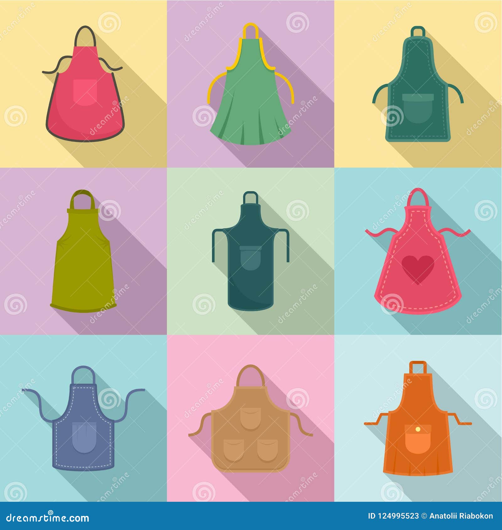 Apron Icons Set, Flat Style Stock Illustration - Illustration of icons ...