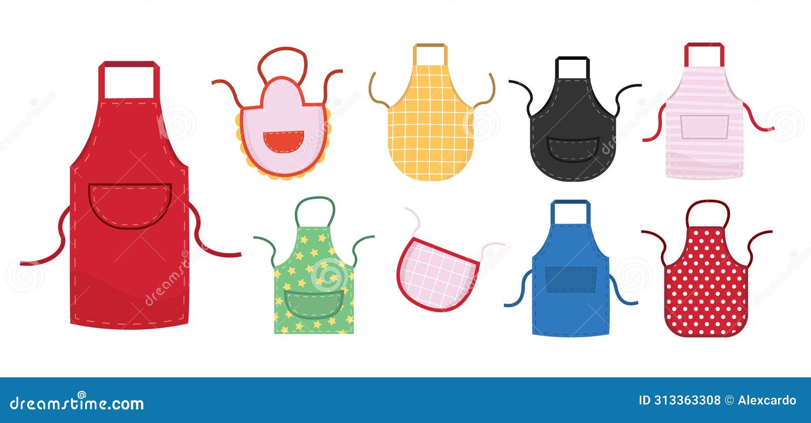 Aprons Kitchen Set. Minimalistic Simple Flat Cartoon Aprons with ...