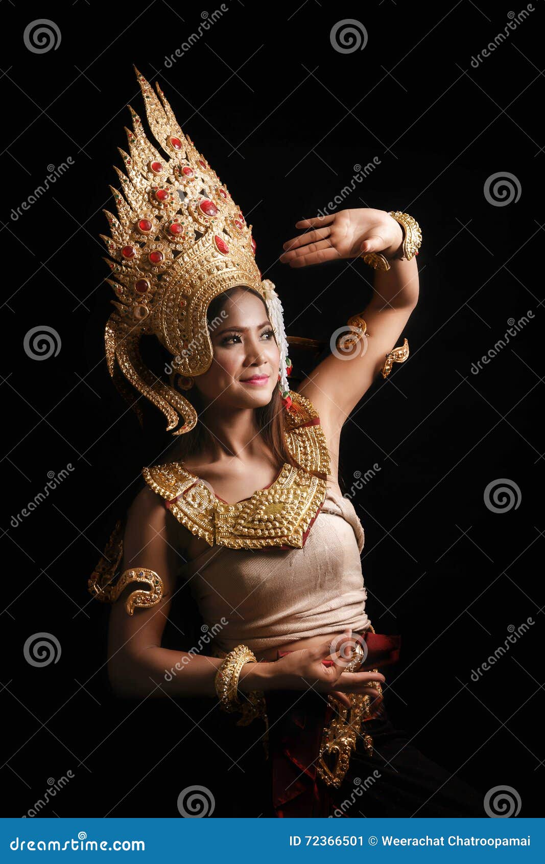 An Apsara Dancing Carved On The Sandstone Wall Background. Apsara Is A ...