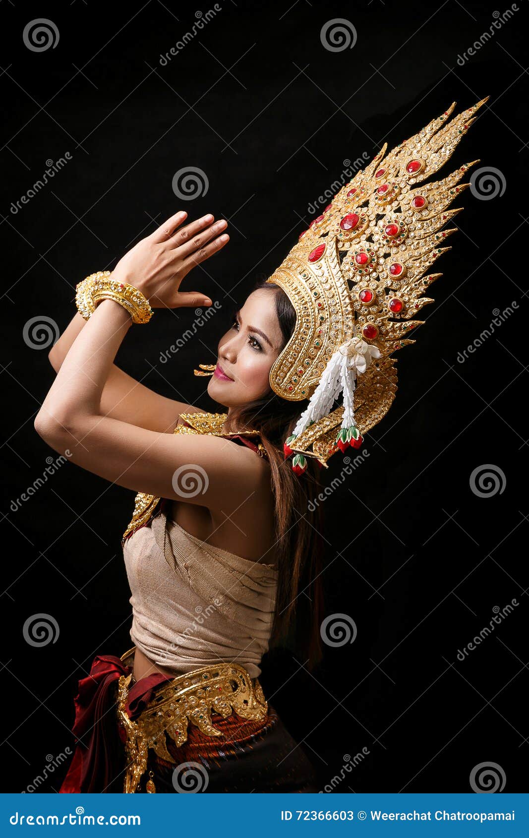 An Apsara Dancing Carved On The Sandstone Wall Background. Apsara Is A ...