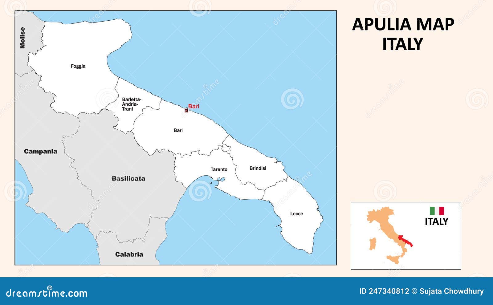 Apulia Map. Political Map of Apulia with Boundaries in White Color ...