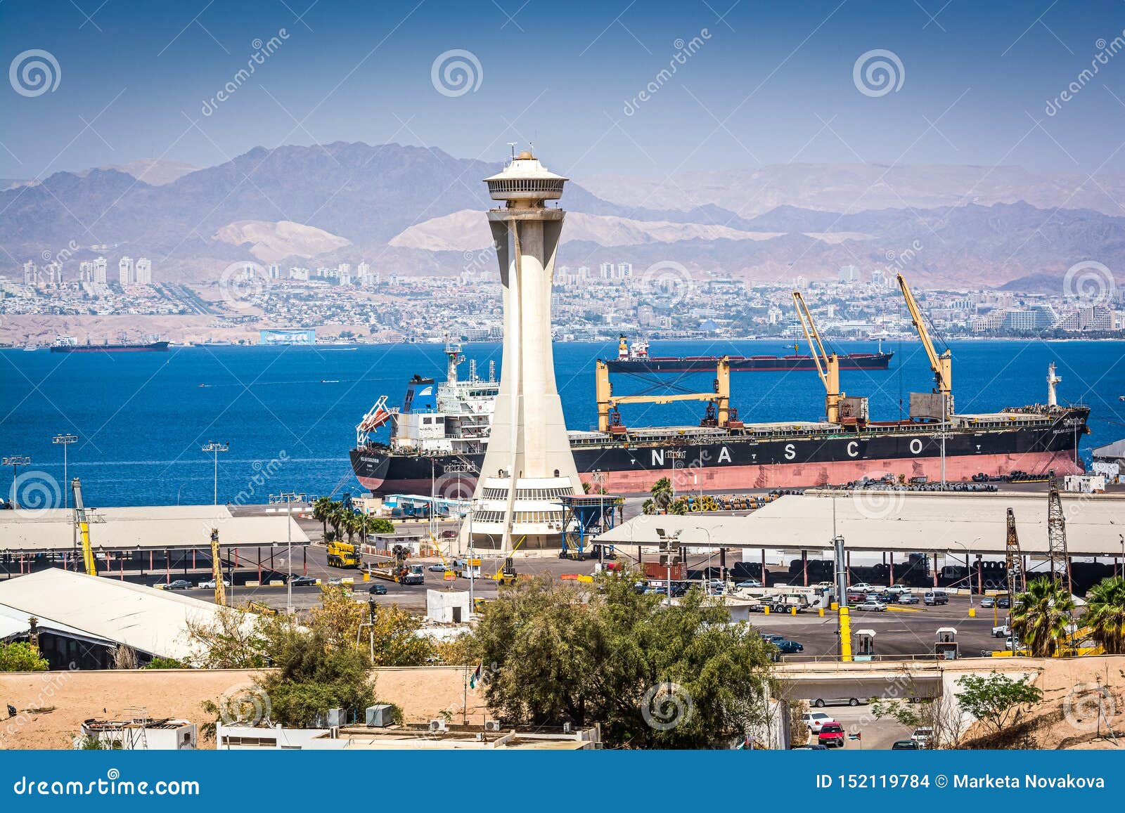 Aqaba, Jordan - April 12, 2016. Lighthouse in Port of Aqaba Editorial ...