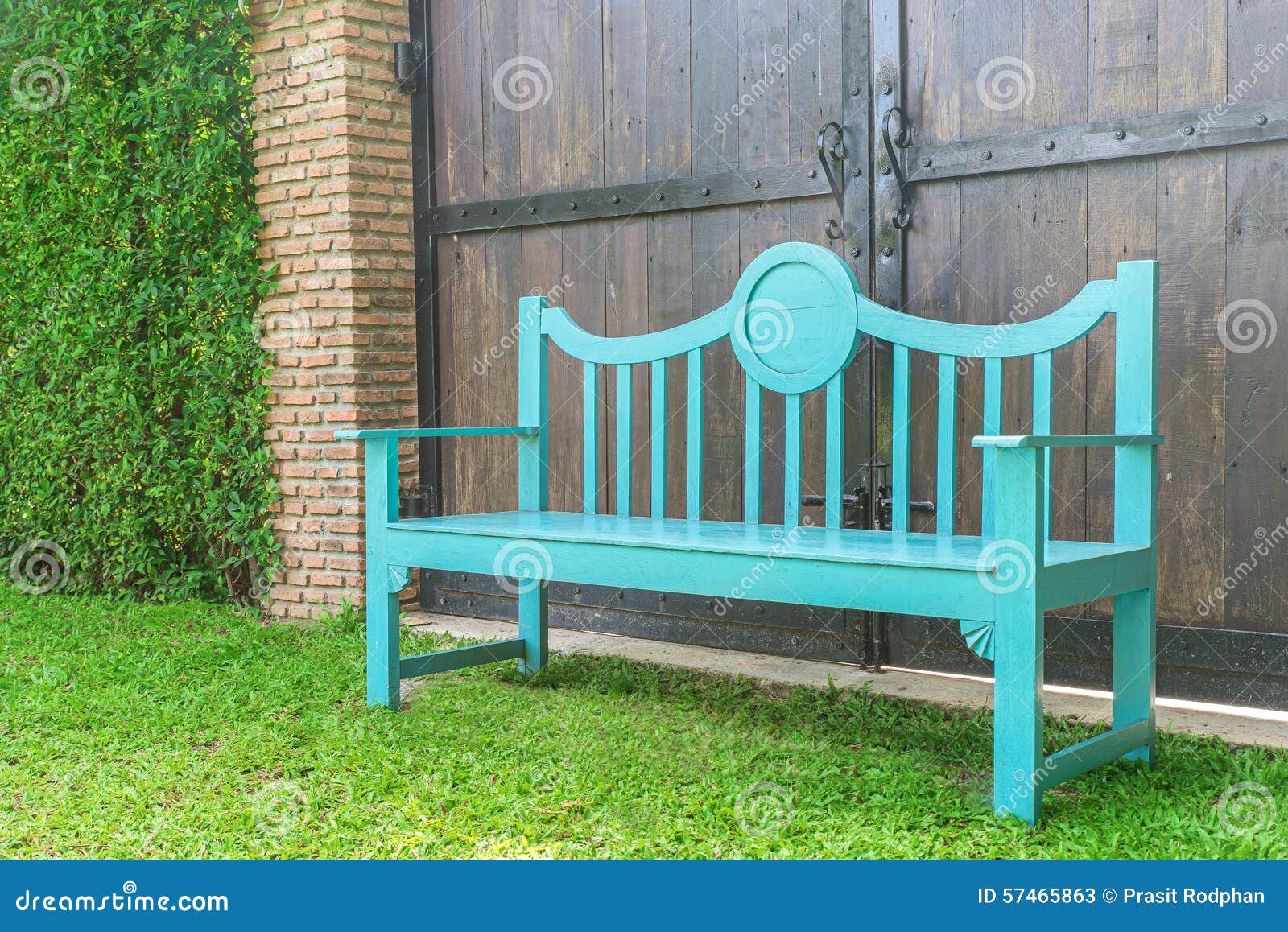 Aqua Bench in the Green Garden Stock Image - Image of green, wooden ...