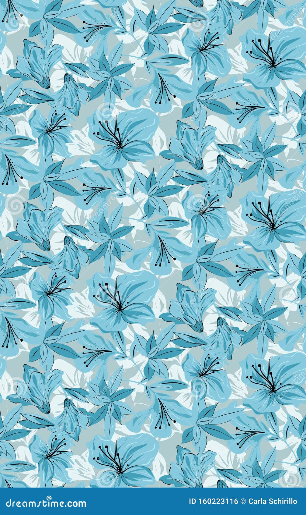 Aqua Blue Floral Seamless Vector Pattern Stock Vector - Illustration of ...
