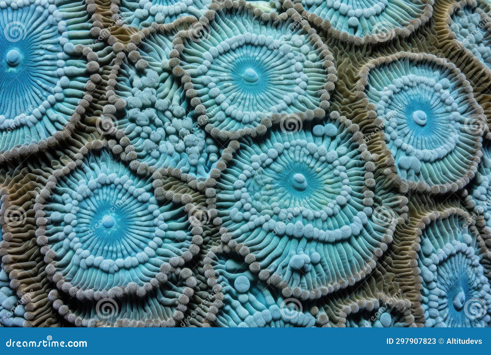 Aqua-detailing of Round Coral Polyps Interwoven on a Reef Structure ...