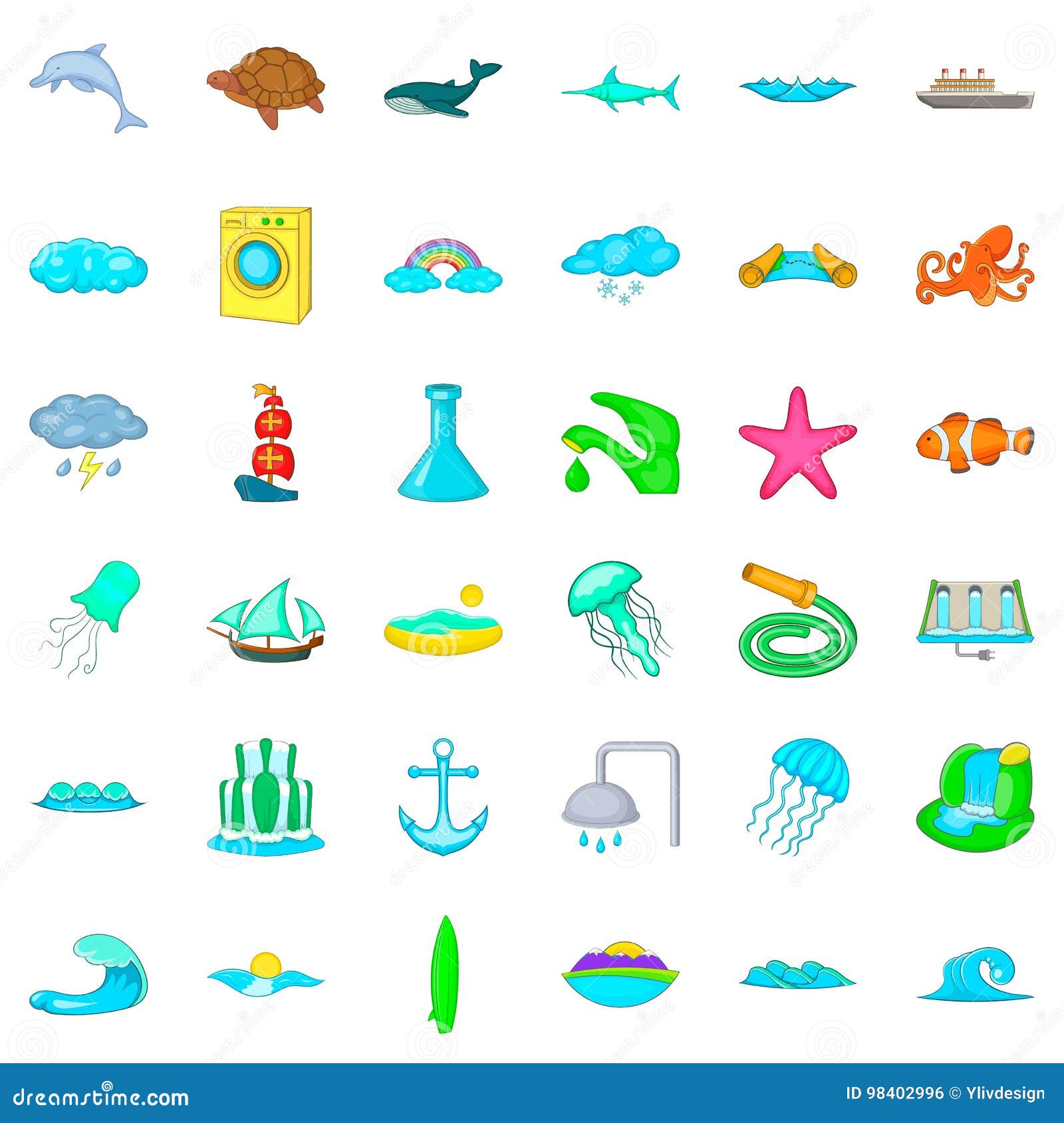 Aqua Icons Set, Cartoon Style Stock Vector - Illustration of fishing ...
