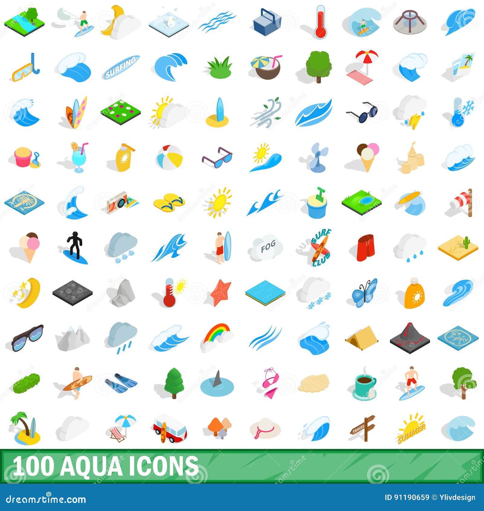 100 Aqua Icons Set, Isometric 3d Style Stock Vector - Illustration of ...