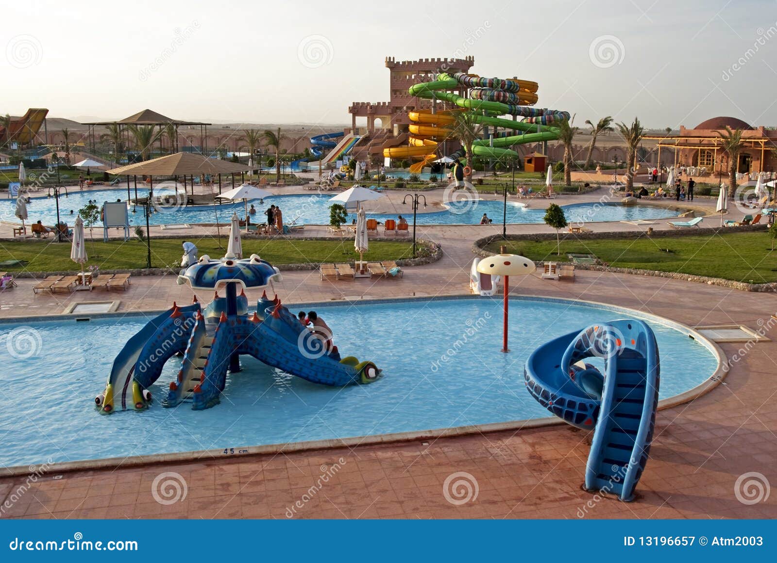 Aqua park - panoramic view stock image. Image of chute - 13196657