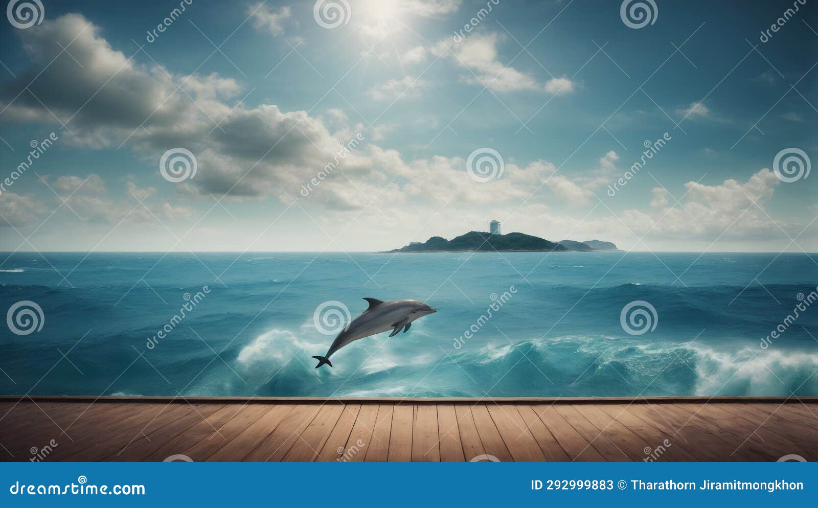 Aqua Serenade: Panoramic Symphony of Sky and Sea with Dolphins Stock ... Aqua Serenade: Panoramic Symphony of Sky and Sea with Dolphins Stock ...
