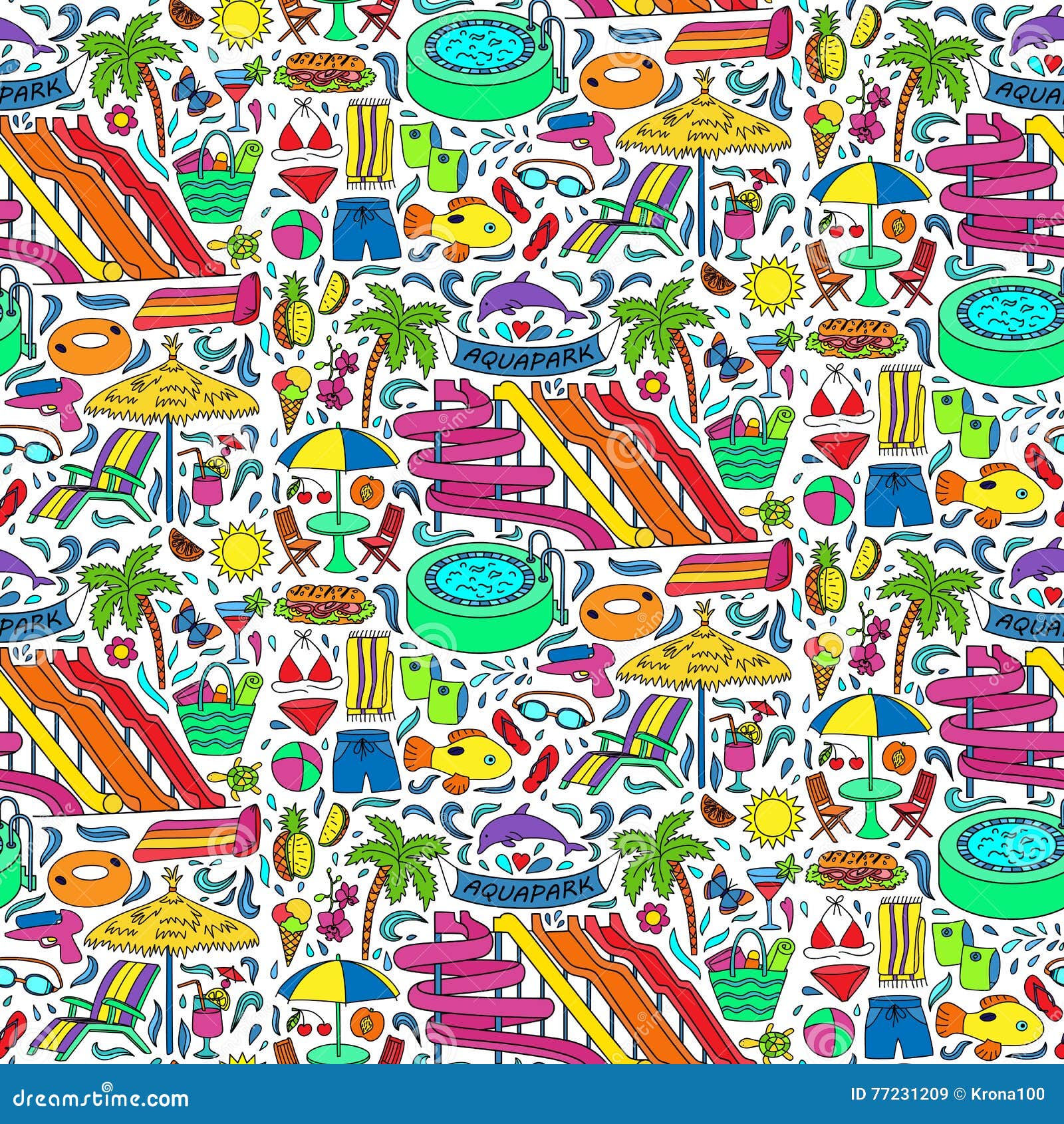 Aquapark Doodle Seamless Pattern Stock Vector - Illustration of aqua ...