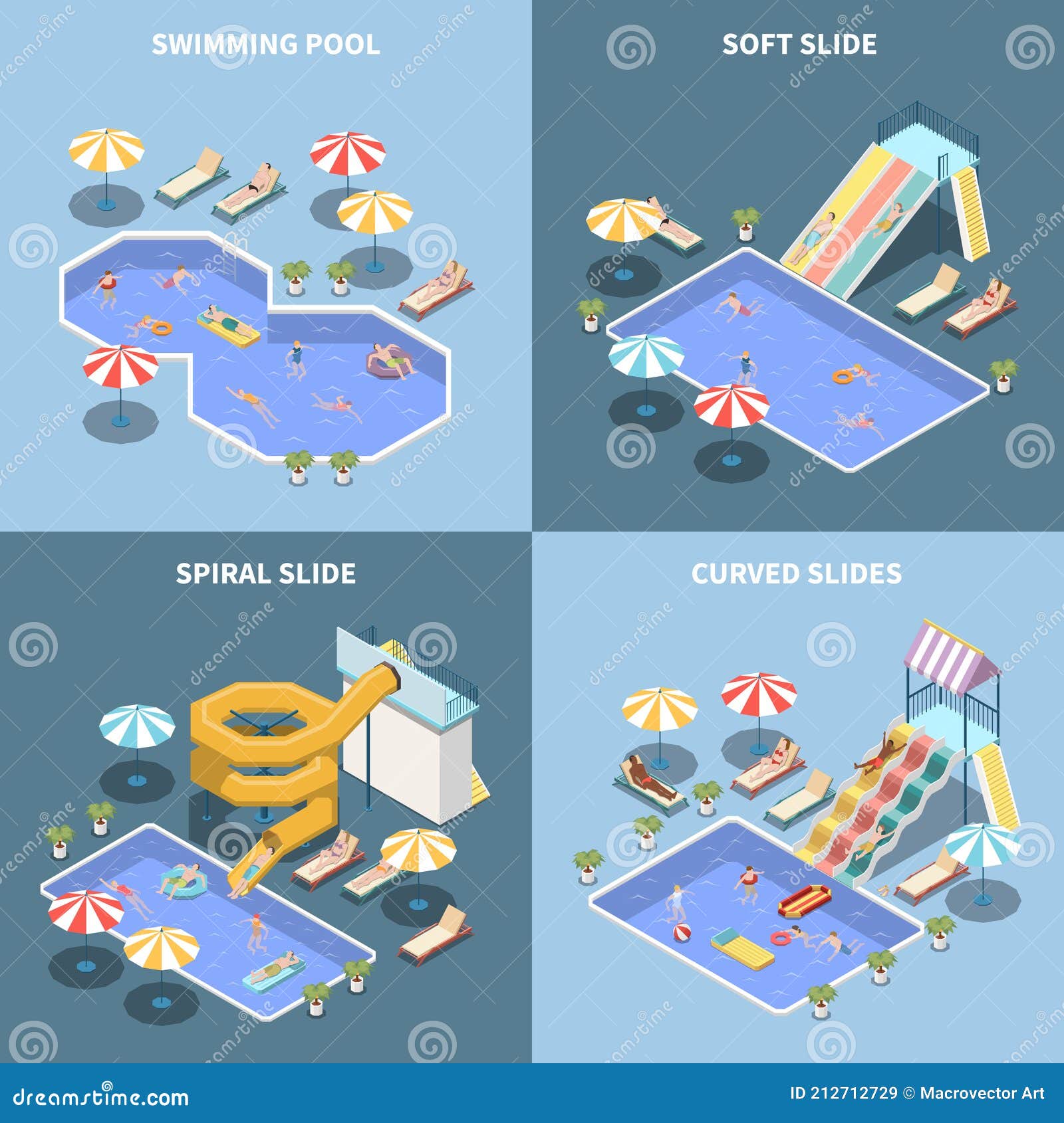 Aquapark Isometric Design Concept Stock Vector Illustration Of