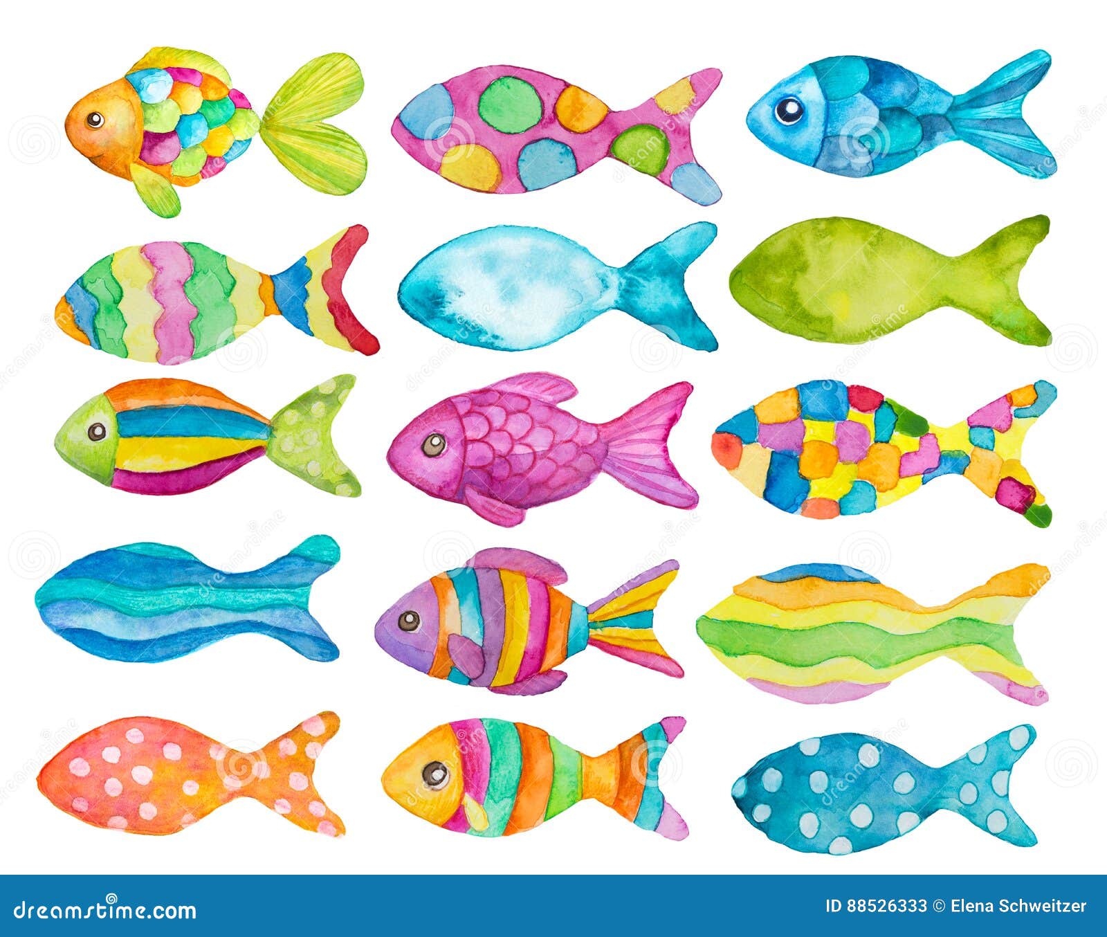 Aquarell gemalte Fische stock abbildung. Illustration von hintergrund ...