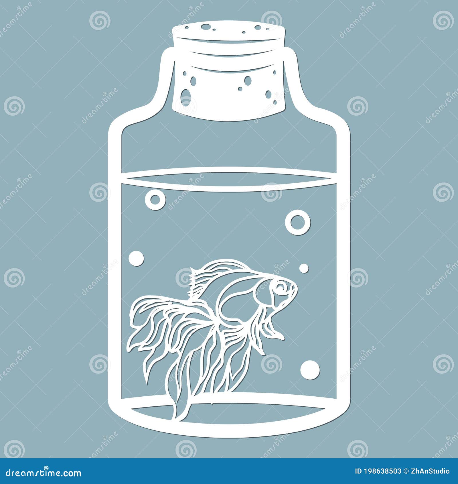 Aquarium Fish And Bubbles In A Glass Jar. Laser Cut. Vector ...