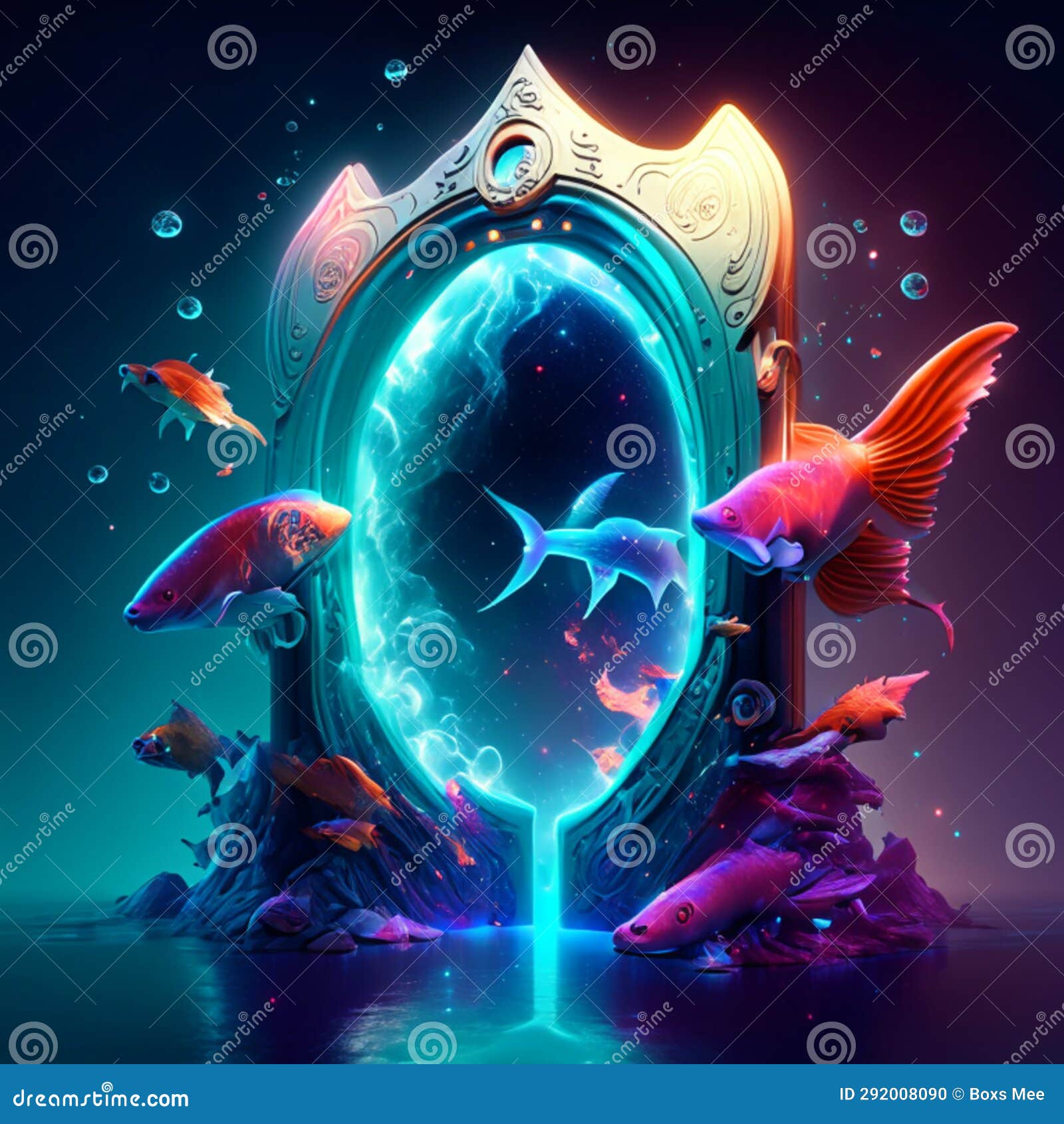 Aquarium with Fish in the Form of a Shield. Vector Illustration Stock ...