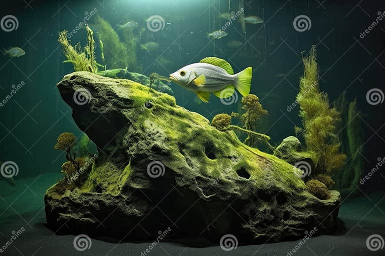 Aquarium Fish Nibbling on an Algae-covered Rock Stock Image - Image of ...