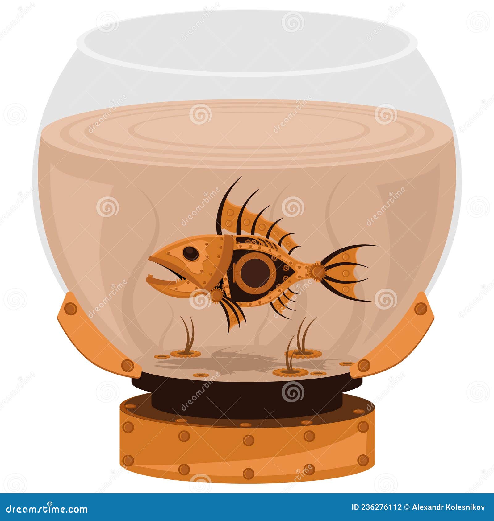 Aquarium with Fish in Steampunk Style. Illustration on a White ...
