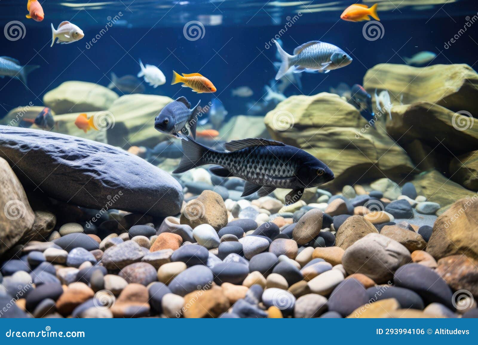 Aquarium Fish Swimming among Soft, Rounded Pebbles Stock Photo - Image ...
