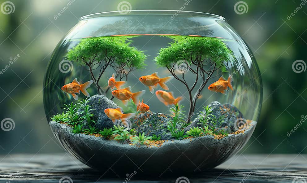 Aquarium with Fish and Trees Inside. Stock Photo - Image of nature ...