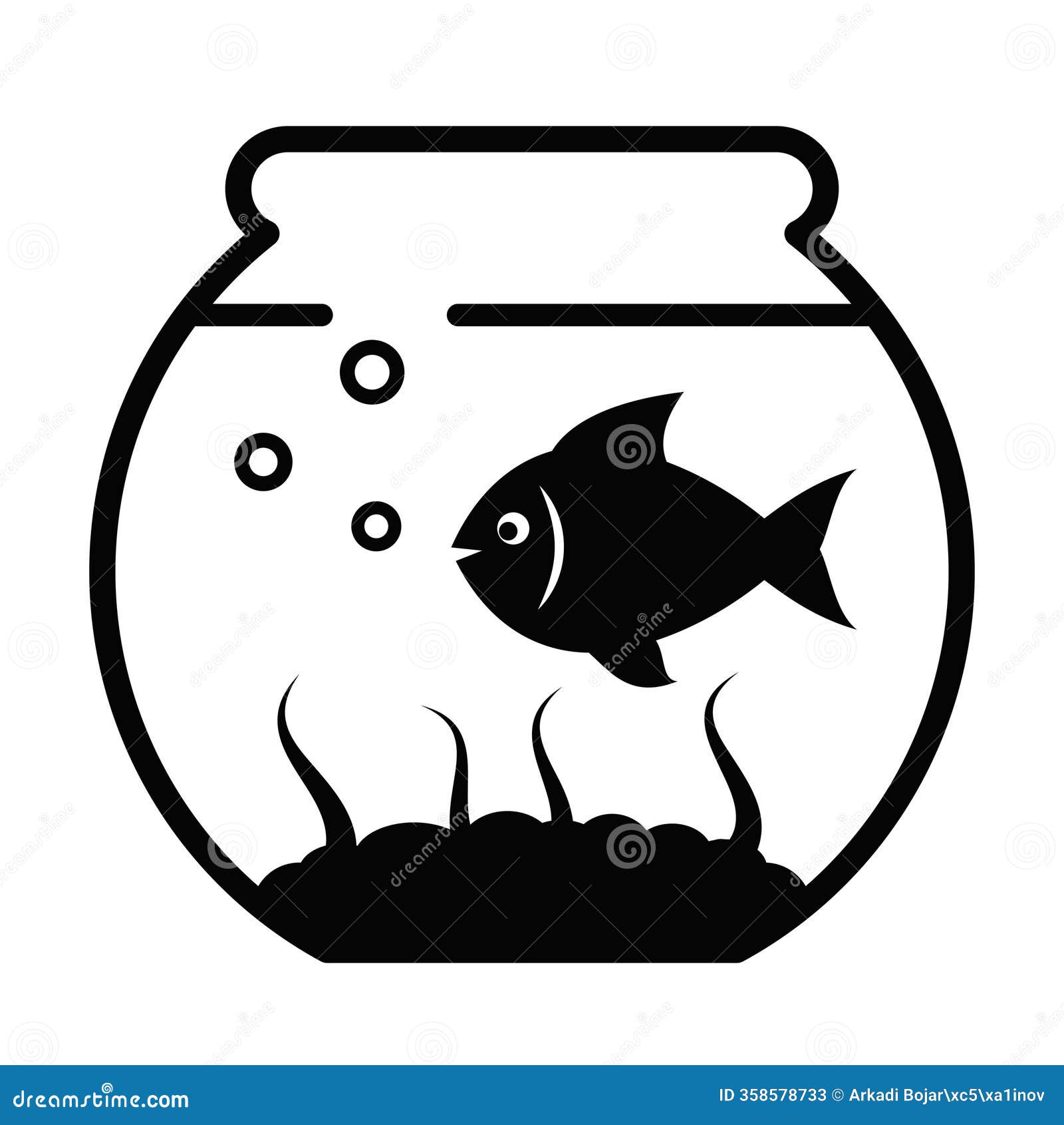 Aquarium Fish Blue Calligraphy With Doodle Yellow Fish - Vector ...