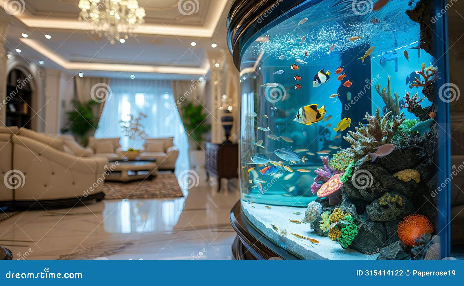 An Aquarium Placed in a Luxurious House Stock Illustration ...