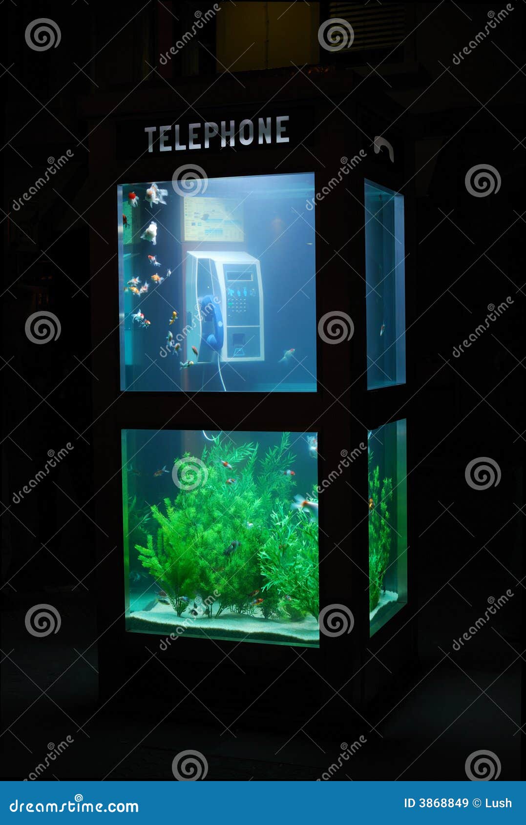 Aquarium telephone booth stock image. Image of blue, green - 3868849