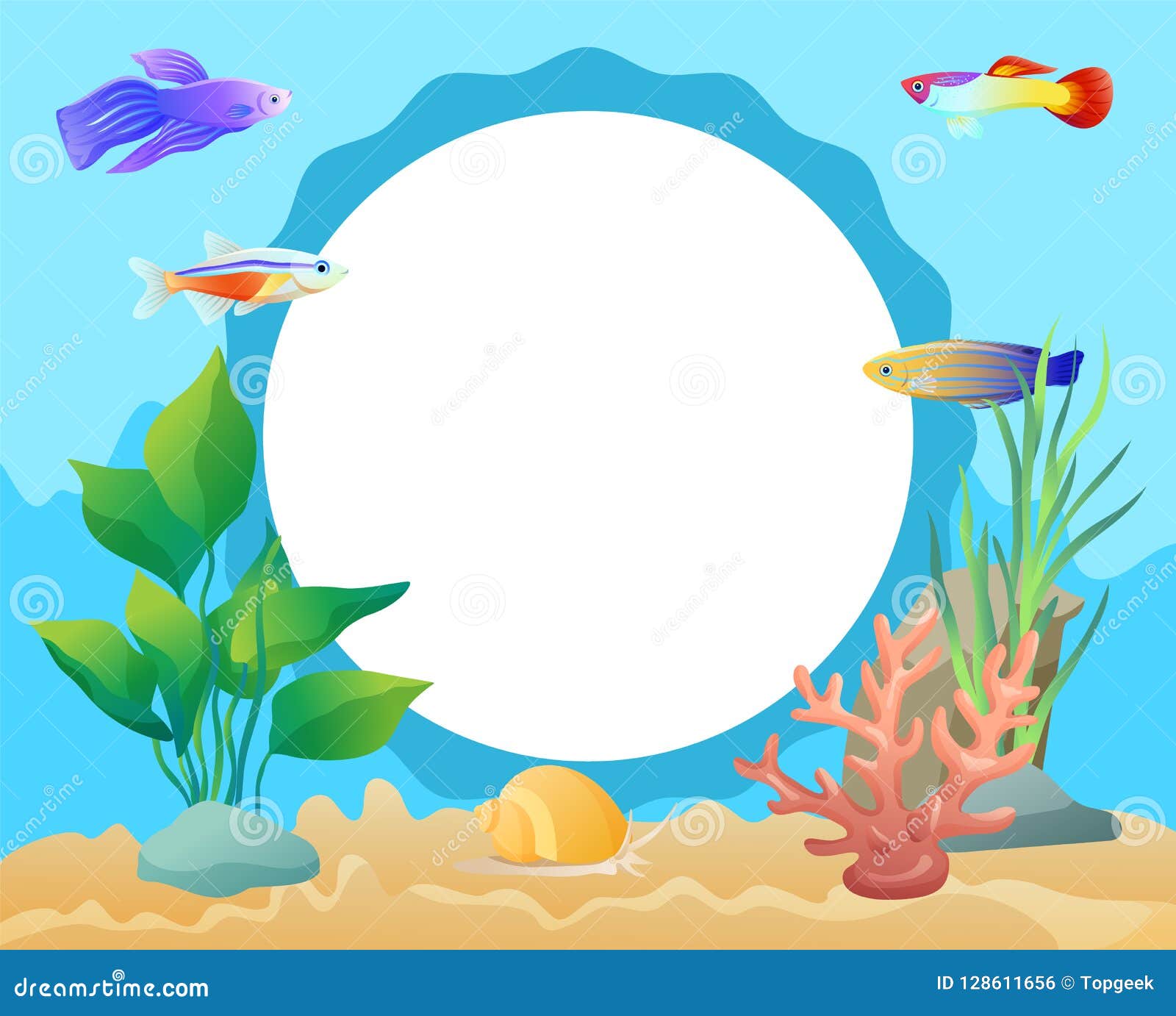 Aquarium Underwater Elements Circle Frame for Text Stock Vector ...