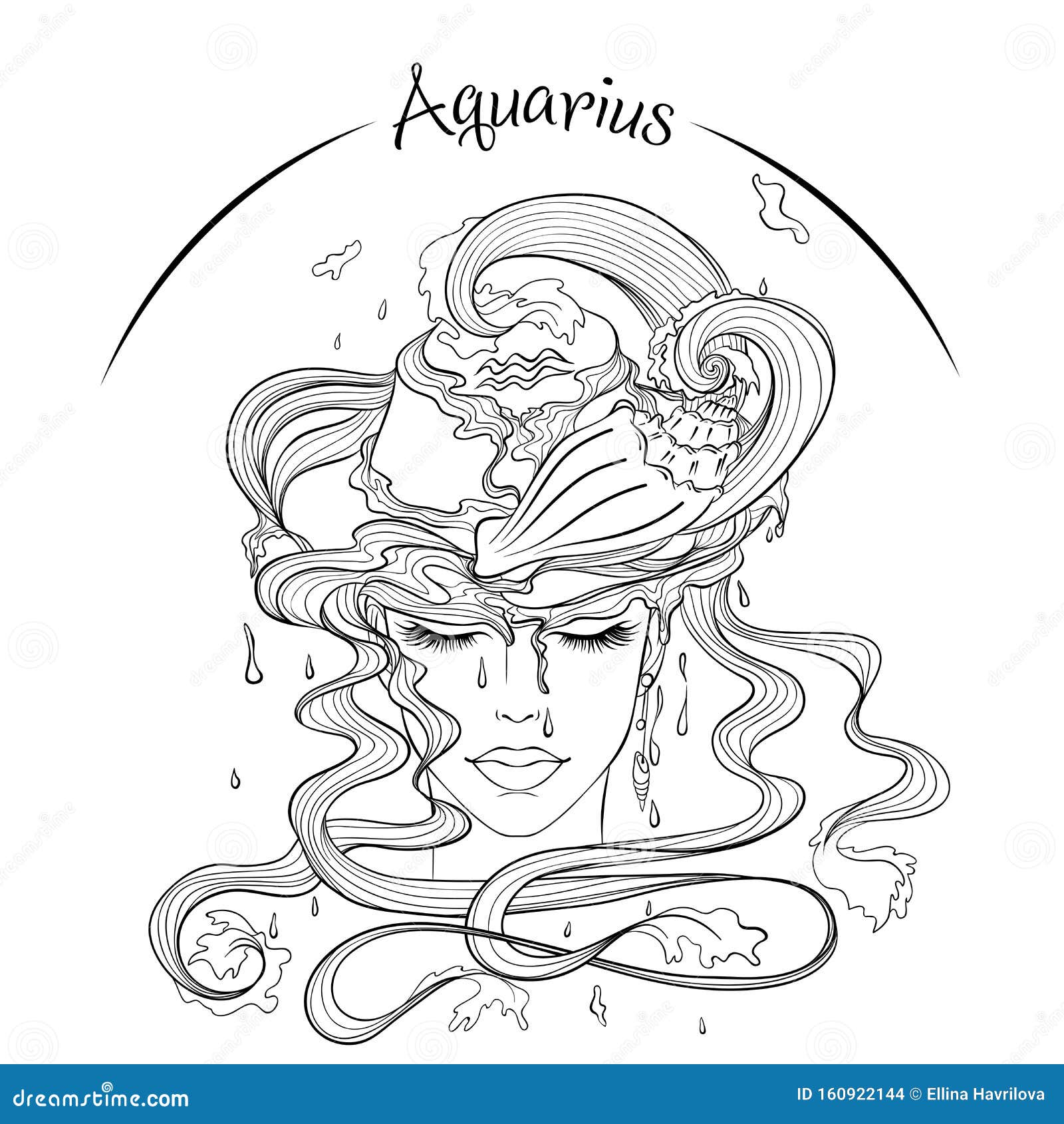Aquarius As A Girl In Hat Stock Vector Illustration Of Aquarius