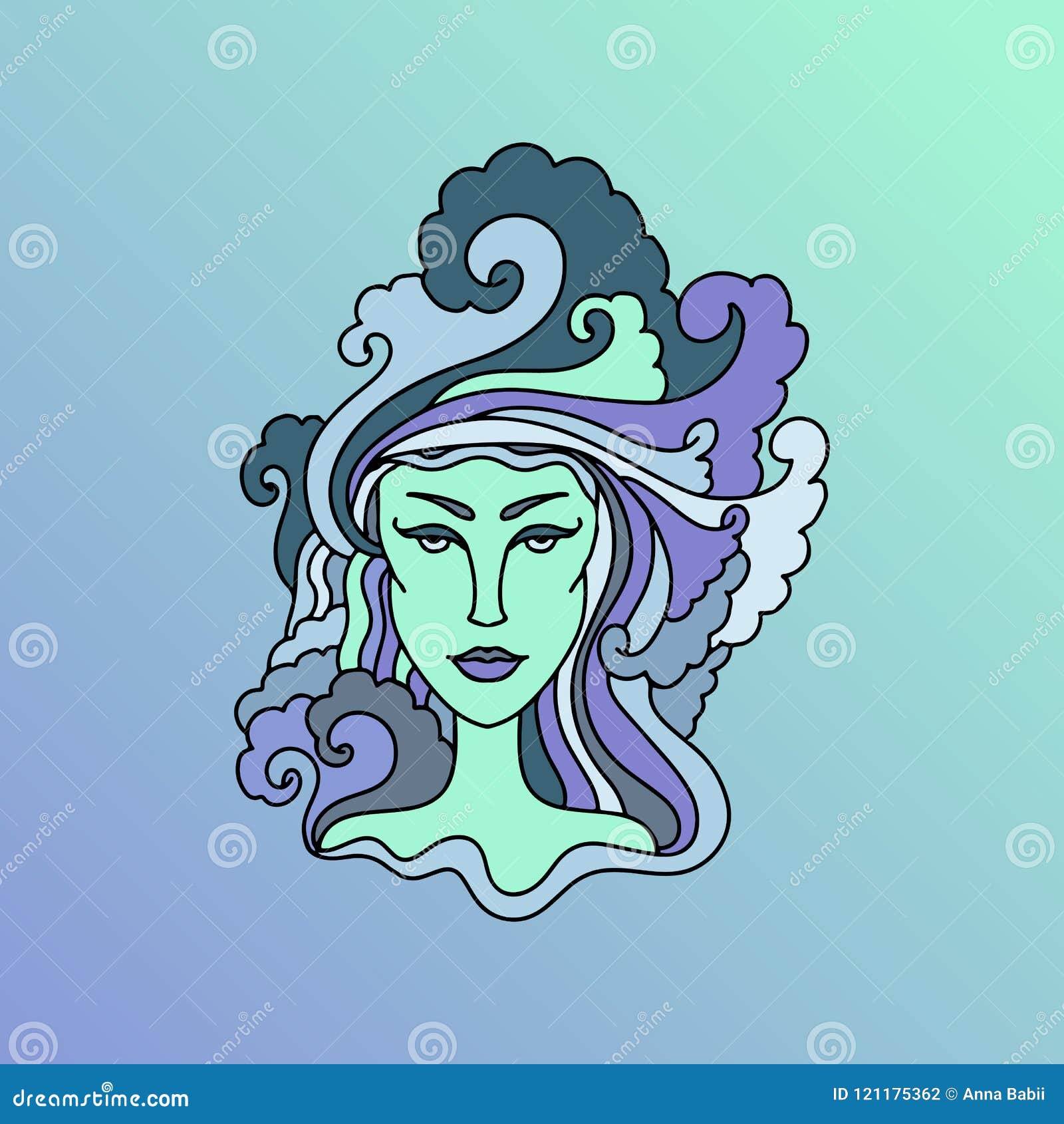 Aquarius Girl Portrait Zodiac Sign Simple Vector Illustration Stock