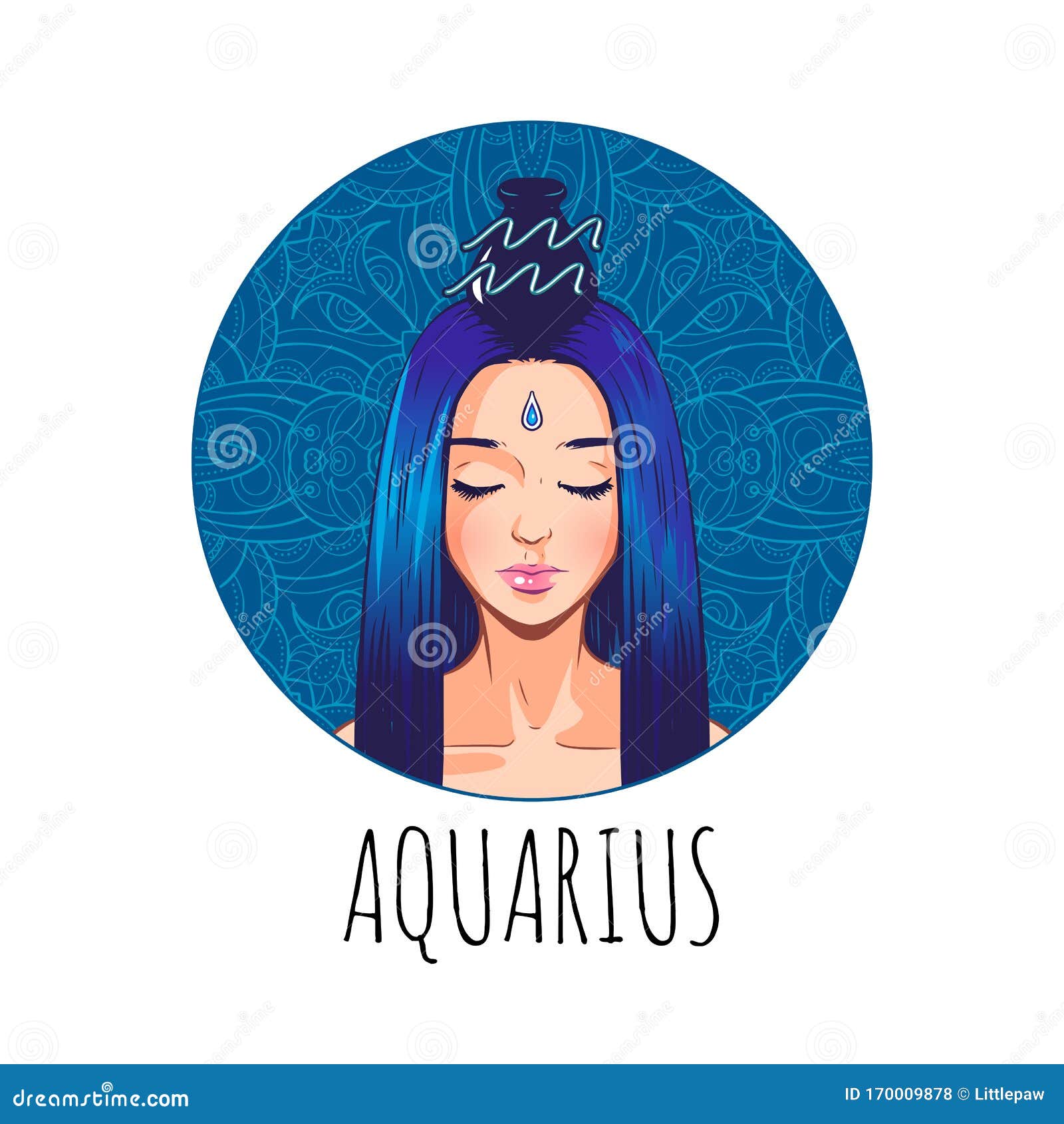 Aquarius Zodiac Sign Artwork Beautiful Girl Face Horoscope Symbol