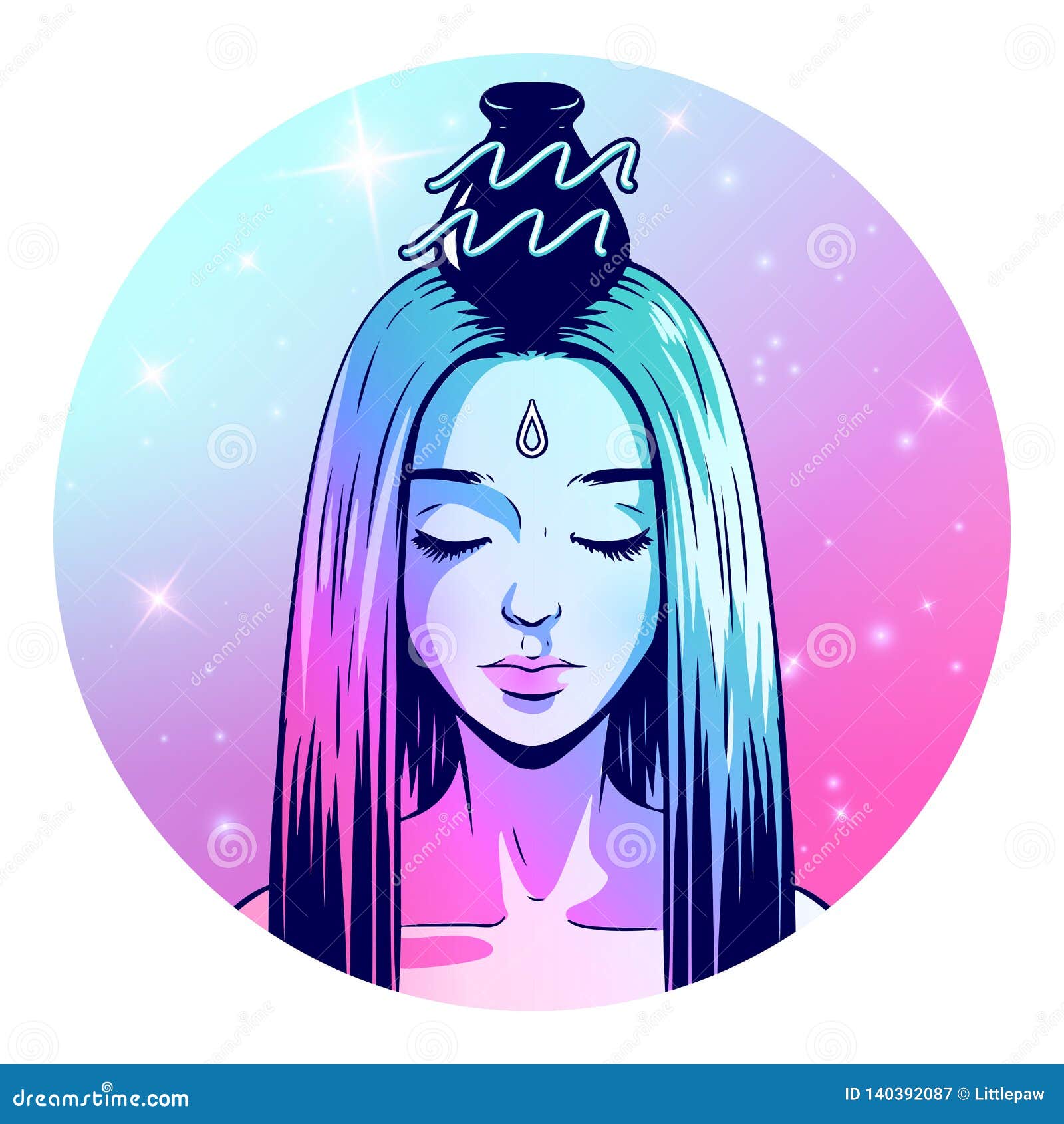 Aquarius Zodiac Sign Artwork Beautiful Girl Face Horoscope Symbol