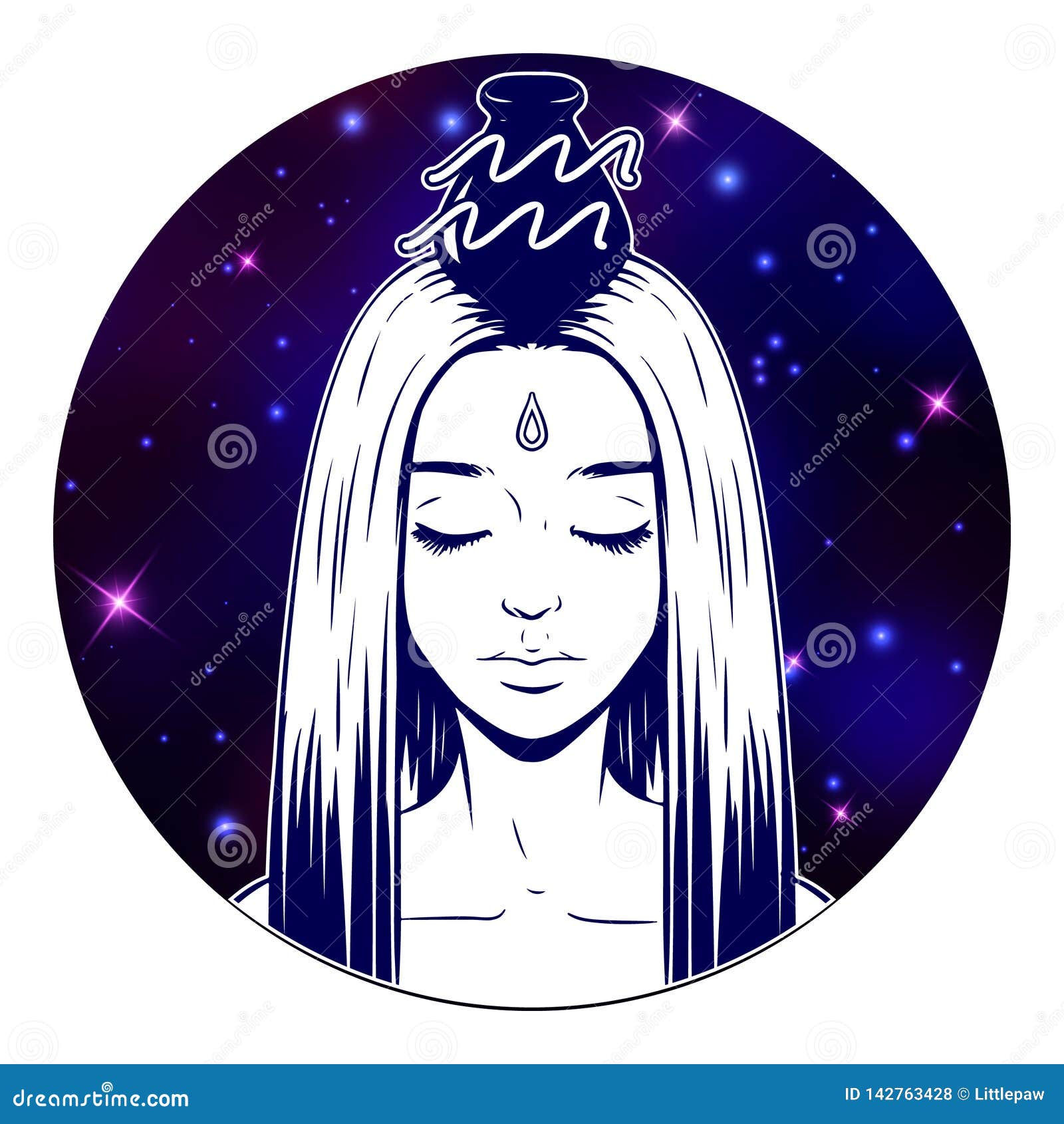 Aquarius Zodiac Sign Artwork Beautiful Girl Face Horoscope Symbol
