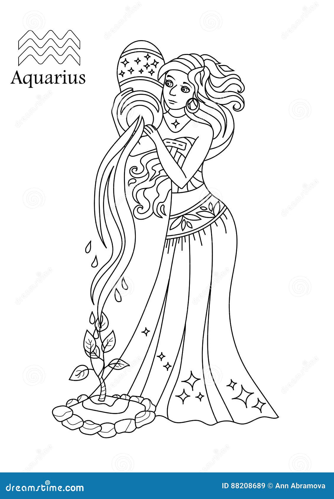 Aquarius Zodiac Sign As A Beautiful Girl Astrology Vector Ill Stock